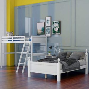 Lepfun Twin Over Full Bunk Bed with Cabinet and Ladder, Wood Loft Bed Frame, Convertible Into 2 Single Beds, No Box Spring Needed, White