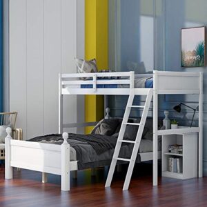 Lepfun Twin Over Full Bunk Bed with Cabinet and Ladder, Wood Loft Bed Frame, Convertible Into 2 Single Beds, No Box Spring Needed, White