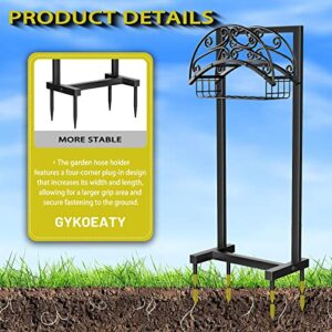 Gykoeaty Garden Hose Holder Heavy Duty Metal Water Hose Holder with 4 Spikes Freestanding,Detachable Hose Rack for Garden Storage, Hose Stand for Outdoor Yard Storage,Can Store 150ft Water Pipes