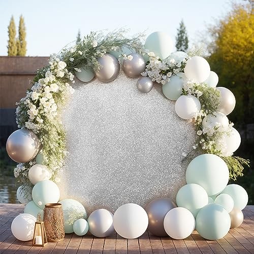 Silver Round Backdrop Cover 6.5ft Sequin Circle Backdrops Curtain Photo Backdrop Arch Covers for Wedding Party Baby Shower Bridal Shower Photography Birthday Prom Background Decorations