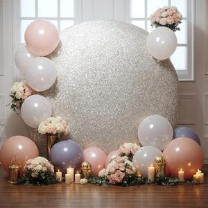 Silver Round Backdrop Cover 6.5ft Sequin Circle Backdrops Curtain Photo Backdrop Arch Covers for Wedding Party Baby Shower Bridal Shower Photography Birthday Prom Background Decorations