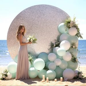 Silver Round Backdrop Cover 6.5ft Sequin Circle Backdrops Curtain Photo Backdrop Arch Covers for Wedding Party Baby Shower Bridal Shower Photography Birthday Prom Background Decorations