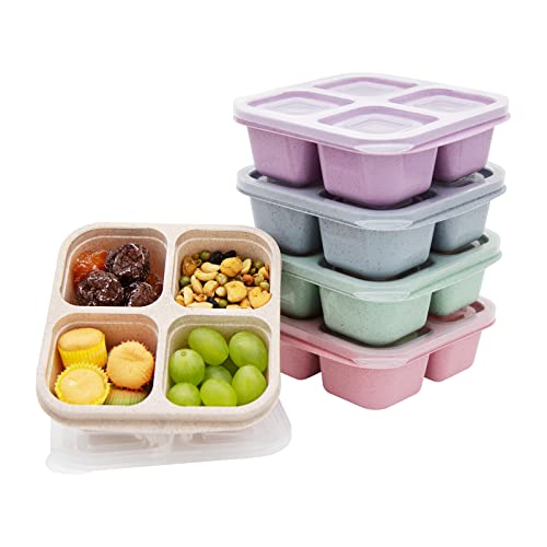 Luriseminger Bento Lunch Box，4 Compartment Snack Containers，Divided Snack Box，Meal Prep Lunch Containers FOR Kids/Toddle/Adults,Food Storage Containers for School, Work and Travel (Multicolor-5pack)