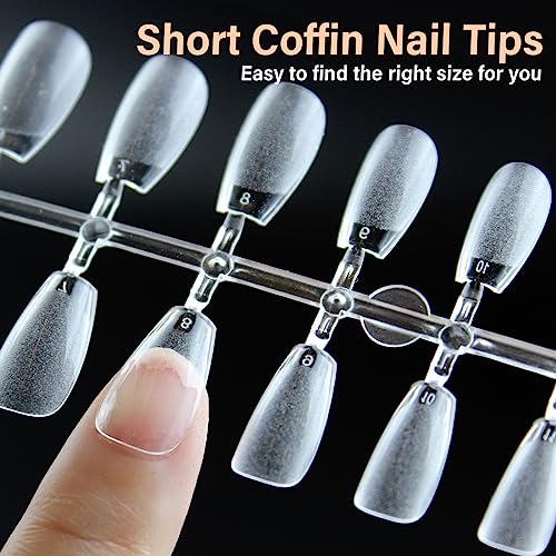 ALIKOSSTOR Short Coffin Nail Tips - Half Matte Soft Gel Nail Tips No Filed, 360PCS Preshaped Clear False Acrylic Gelly Tips for Soak Off Nail Extension DIY Nail Art 12 Sizes