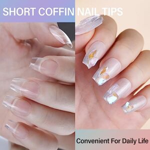 ALIKOSSTOR Short Coffin Nail Tips - Half Matte Soft Gel Nail Tips No Filed, 360PCS Preshaped Clear False Acrylic Gelly Tips for Soak Off Nail Extension DIY Nail Art 12 Sizes