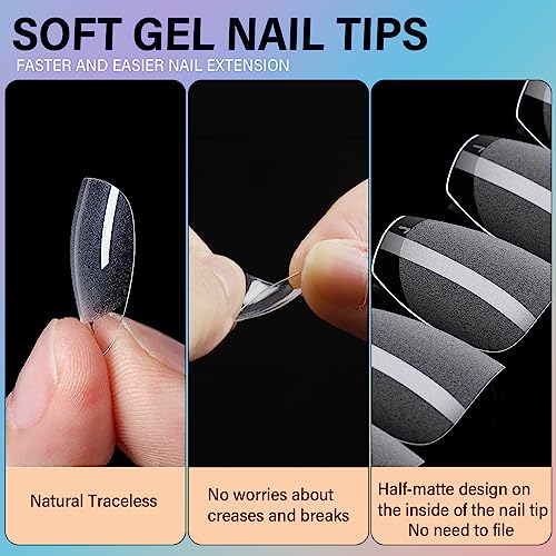 ALIKOSSTOR Short Coffin Nail Tips - Half Matte Soft Gel Nail Tips No Filed, 360PCS Preshaped Clear False Acrylic Gelly Tips for Soak Off Nail Extension DIY Nail Art 12 Sizes