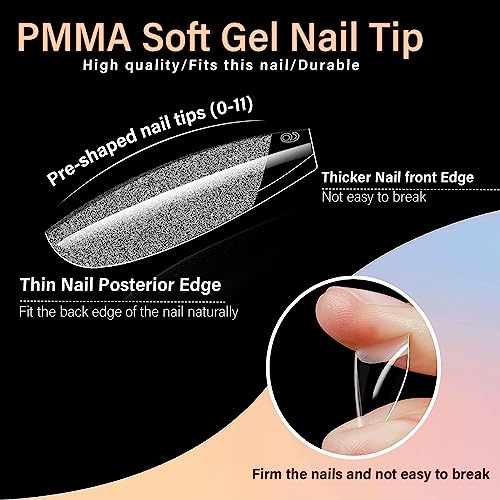 ALIKOSSTOR Short Coffin Nail Tips - Half Matte Soft Gel Nail Tips No Filed, 360PCS Preshaped Clear False Acrylic Gelly Tips for Soak Off Nail Extension DIY Nail Art 12 Sizes