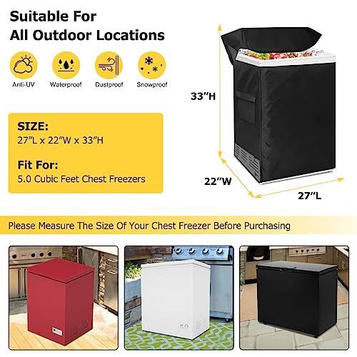 AKEfit Chest Freezer Cover Deep Freezer Covers For Outside 5.0 Cubic Feet Freezer Waterproof Top 3 Sides Zipper Can Be Opened （27 "L x 22 "W x 33 "H）Black