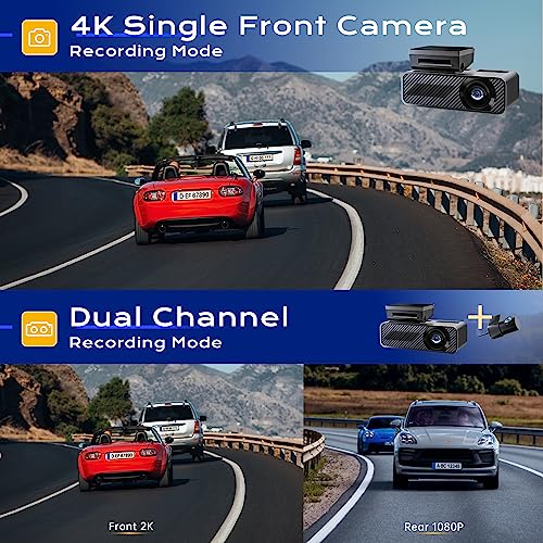 Pelsee P1 Duo Dash Cam Front and Rear, 4K Single Front Dash Camera, 2K/1080P Dual Car Camera for Cars, Built-in Wi-Fi,1.5” IPS Display Mini Dashcam,Night Vision,Voice Control,24H Parking Mode,G-Sensor