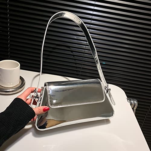 Metallic Clutch Purses for Women Evening Bag Silver Purse Y2k Sparkly Hobo Crossbody bag Shoulder Bag Tote Handbags