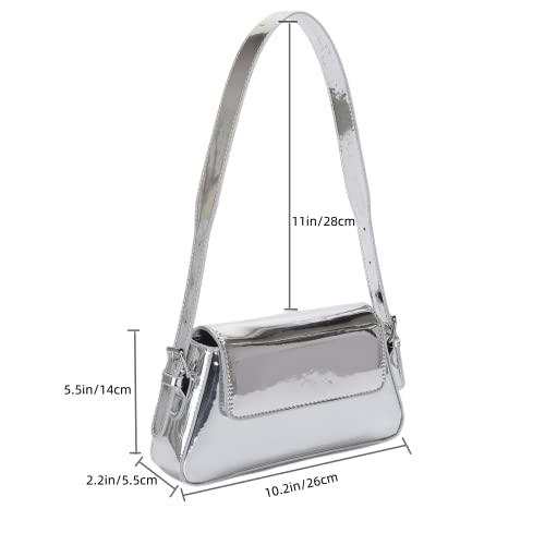 Metallic Clutch Purses for Women Evening Bag Silver Purse Y2k Sparkly Hobo Crossbody bag Shoulder Bag Tote Handbags