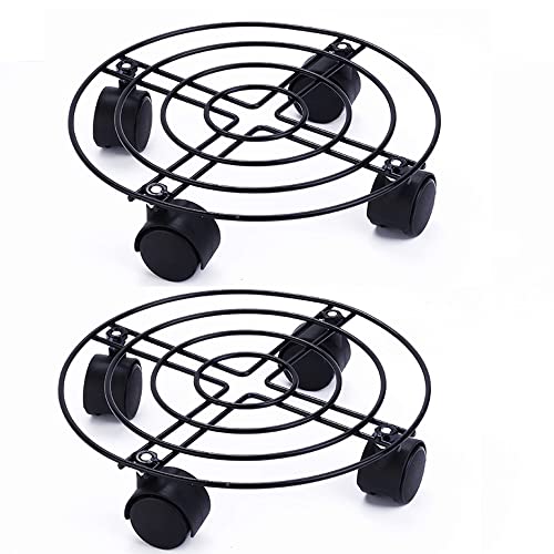 Plant Coaster with Wheels,Plant Roller Rolling Metal Plant CaddyØ 16'' x 2.36' Round Metal Flower top Caddy for Indoor and Outdoor, Home and Garden（2pcs）