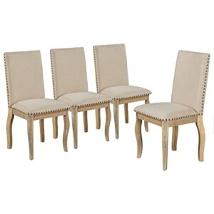 Mojay 5-Piece Dining Table Set with Wood Round Oval Dining Room Extension Table and 4 Upholstered Chairs, Natural Wood Wash Finish, Perfect for Dining Room