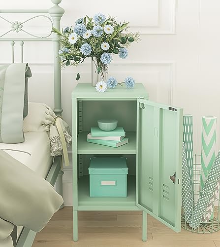 Aiasuit 2 Tiers Locker Safe Lockable Coffee Table Metal Locker Bedside Cabinet Children's Bedside Cabinet Green Size: 27.55”H x 13.78”W x 14.96”D