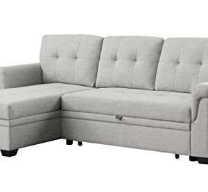 RITSU L-Shape Reversible Linen Fabric Sleeper Sectional Sofa with Storage Chaise, Light Gray Corner Couch with Arms for Living Room, Home Furniture, Apartment, Dorm