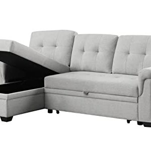 RITSU L-Shape Reversible Linen Fabric Sleeper Sectional Sofa with Storage Chaise, Light Gray Corner Couch with Arms for Living Room, Home Furniture, Apartment, Dorm