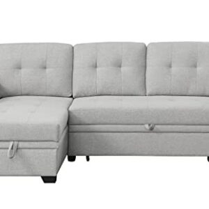 RITSU L-Shape Reversible Linen Fabric Sleeper Sectional Sofa with Storage Chaise, Light Gray Corner Couch with Arms for Living Room, Home Furniture, Apartment, Dorm