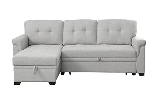 RITSU L-Shape Reversible Linen Fabric Sleeper Sectional Sofa with Storage Chaise, Light Gray Corner Couch with Arms for Living Room, Home Furniture, Apartment, Dorm