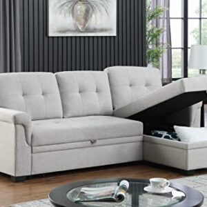 RITSU L-Shape Reversible Linen Fabric Sleeper Sectional Sofa with Storage Chaise, Light Gray Corner Couch with Arms for Living Room, Home Furniture, Apartment, Dorm