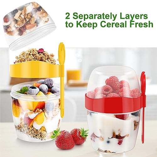 EuroBird 4 pack breakfast on the go cups, cereal yogurt parfait cups with lids and spoon, 29 oz reusable airtight containers cups for overnight oats oatmeal Granola fruit snacks and meal prep