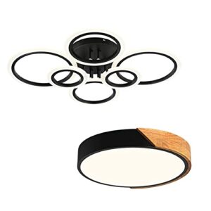 vikaey modern 6 rings led ceiling light & black dimmable led ceiling light（11.8"）