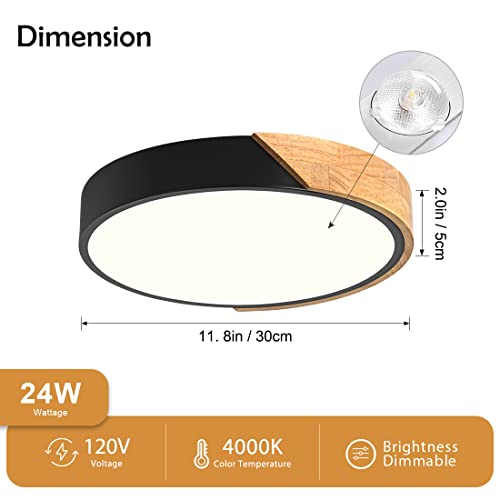 Vikaey Modern 6 Rings LED Ceiling Light & Black Dimmable LED Ceiling Light（11.8"）