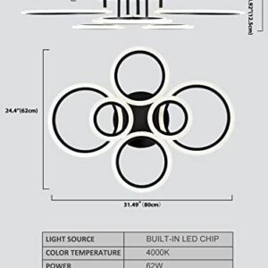 Vikaey Modern 6 Rings LED Ceiling Light & Black Dimmable LED Ceiling Light（11.8"）