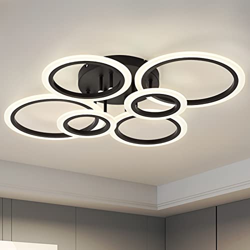 Vikaey Modern 6 Rings LED Ceiling Light & Black Dimmable LED Ceiling Light（11.8"）