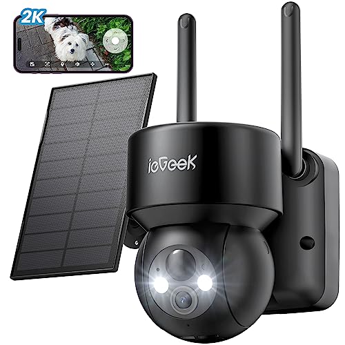 ieGeek Security Cameras Wireless Outdoor - Smart 2K Solar WiFi Camera System with 360°PTZ for Home Surveillance, Battery Powered Cam with Night Vision, Motion Sensor, Spotlight, AI, Works with Alexa