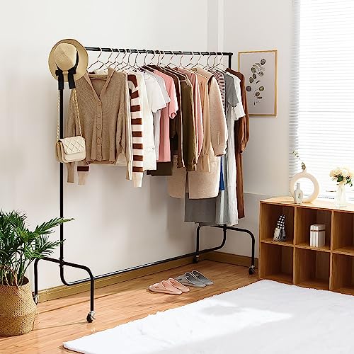 Zelecube Clothes Rack Heavy Duty Clothing Rack with Wheels, 70 Inch Garment Rack Wardrobe Rack Clothing Racks for Hanging Clothes, Coats, Skirts, Shirts, Sweaters, Black