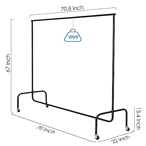 Zelecube Clothes Rack Heavy Duty Clothing Rack with Wheels, 70 Inch Garment Rack Wardrobe Rack Clothing Racks for Hanging Clothes, Coats, Skirts, Shirts, Sweaters, Black