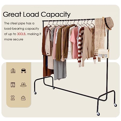 Zelecube Clothes Rack Heavy Duty Clothing Rack with Wheels, 70 Inch Garment Rack Wardrobe Rack Clothing Racks for Hanging Clothes, Coats, Skirts, Shirts, Sweaters, Black