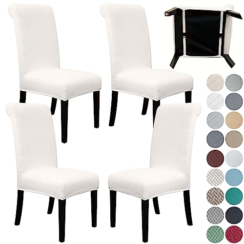 SPRINGRICO 4 Pack Dining Room Chair Covers with seat Belt, Stretch Parsons Chair Slipcover Washable Kitchen Dining Chair Cover Removable Seat Protector Set of 4, S1- Off White