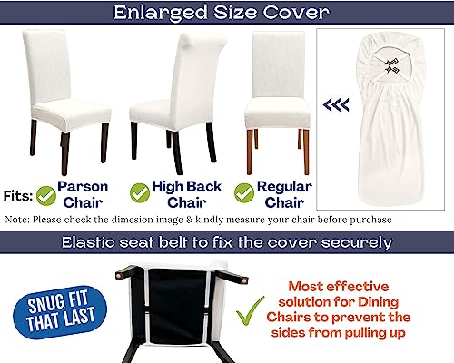 SPRINGRICO 4 Pack Dining Room Chair Covers with seat Belt, Stretch Parsons Chair Slipcover Washable Kitchen Dining Chair Cover Removable Seat Protector Set of 4, S1- Off White