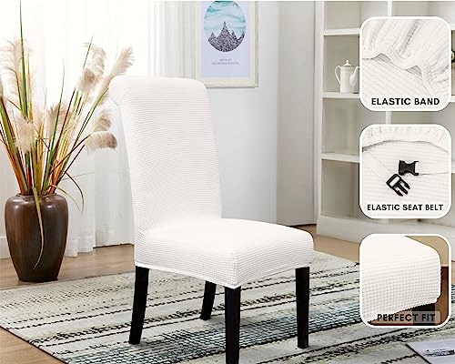 SPRINGRICO 4 Pack Dining Room Chair Covers with seat Belt, Stretch Parsons Chair Slipcover Washable Kitchen Dining Chair Cover Removable Seat Protector Set of 4, S1- Off White