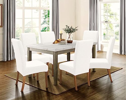 SPRINGRICO 4 Pack Dining Room Chair Covers with seat Belt, Stretch Parsons Chair Slipcover Washable Kitchen Dining Chair Cover Removable Seat Protector Set of 4, S1- Off White