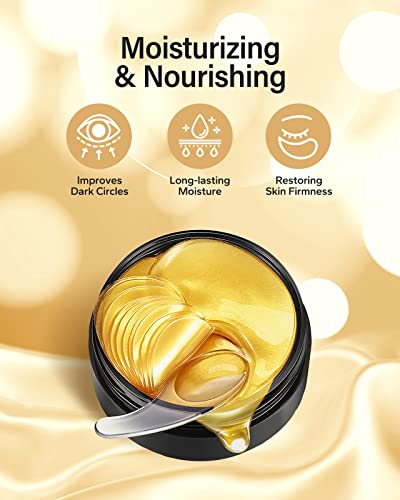 Komoko 24K Gold Under Eye Patches (60 Count), Skin Care, Golden Under Eye Mask Anti-Aging Collagen & Amino Acid, Eye Mask for Removing Dark Circles, Puffiness and Wrinkles, Refresh Your Under Eye Skin