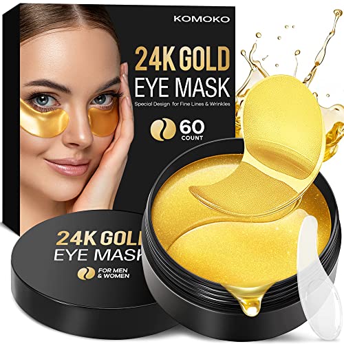 Komoko 24K Gold Under Eye Patches (60 Count), Skin Care, Golden Under Eye Mask Anti-Aging Collagen & Amino Acid, Eye Mask for Removing Dark Circles, Puffiness and Wrinkles, Refresh Your Under Eye Skin