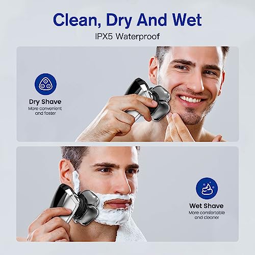 Mr.Wintek 9D Head Shaver - 9 Blades, 90-Minute Battery Life, IPX6 Waterproof, Dry & Wet Dual-Use, LED Display, Multiple Accessories - for Bald Men, Electric Razor for Men (Silver)