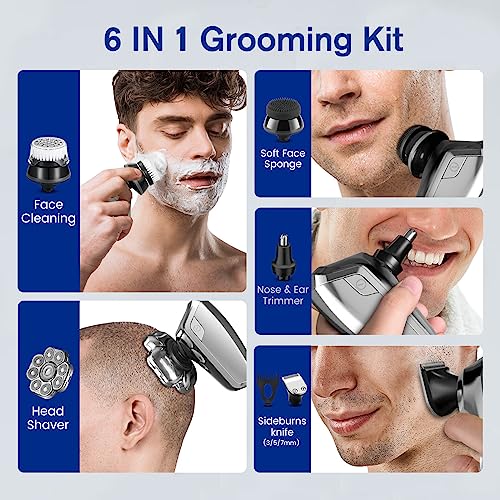 Mr.Wintek 9D Head Shaver - 9 Blades, 90-Minute Battery Life, IPX6 Waterproof, Dry & Wet Dual-Use, LED Display, Multiple Accessories - for Bald Men, Electric Razor for Men (Silver)