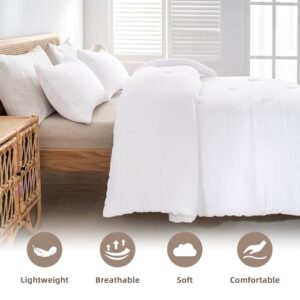 Andency White Twin Size Comforter Set, 2 Pieces Bedding Comforter Sets (1 Seersucker Textured Comforter & 1 Pillowcase), Lightweight Microfiber Down Alternative Bed Set (66x90 inches)