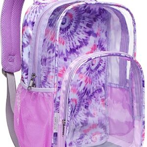 BLUEFAIRY Clear Backpack for Girls Stadium Approved Heavy Duty PVC Transparent Book Bag Cute See Through Bag for School Events Travel Gifts 17 Inch Laege Purple