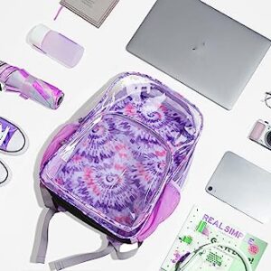 BLUEFAIRY Clear Backpack for Girls Stadium Approved Heavy Duty PVC Transparent Book Bag Cute See Through Bag for School Events Travel Gifts 17 Inch Laege Purple