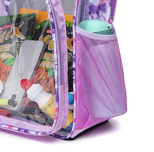 BLUEFAIRY Clear Backpack for Girls Stadium Approved Heavy Duty PVC Transparent Book Bag Cute See Through Bag for School Events Travel Gifts 17 Inch Laege Purple