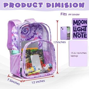 BLUEFAIRY Clear Backpack for Girls Stadium Approved Heavy Duty PVC Transparent Book Bag Cute See Through Bag for School Events Travel Gifts 17 Inch Laege Purple