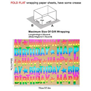 RUSPEPA Kraft Wrapping Paper Sheets - Birthday Greeting Design - 12 Folded Sheets-19.68 X27.5 Inch