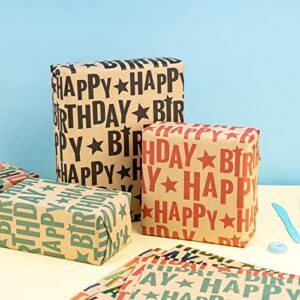 RUSPEPA Kraft Wrapping Paper Sheets - Birthday Greeting Design - 12 Folded Sheets-19.68 X27.5 Inch