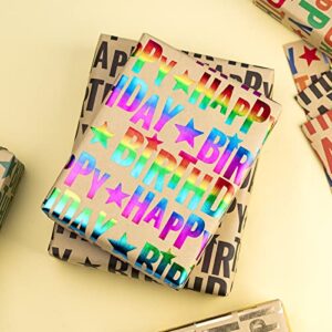 RUSPEPA Kraft Wrapping Paper Sheets - Birthday Greeting Design - 12 Folded Sheets-19.68 X27.5 Inch