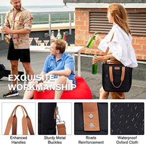 Fresh-flash Lunch Bag for Women Men Work, Large Insulated Lunch box, Leakproof Lunch Tote Bag Reusable Lunch Cooler with Removable Shoulder Strap, Side Pockets for Adults Picnic Camping-Black