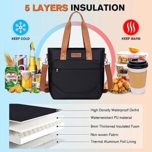 Fresh-flash Lunch Bag for Women Men Work, Large Insulated Lunch box, Leakproof Lunch Tote Bag Reusable Lunch Cooler with Removable Shoulder Strap, Side Pockets for Adults Picnic Camping-Black